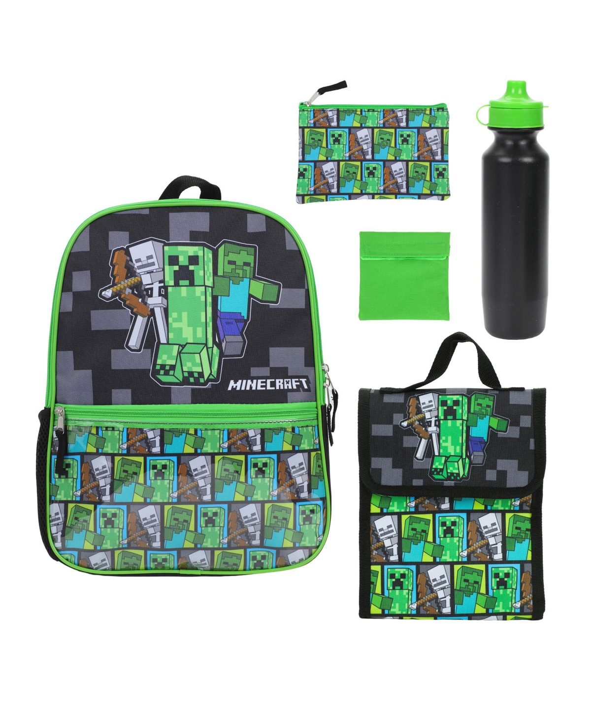 Minecraft Bioworld Minecraft Backpack, 5 Piece Set - Green | Smart Closet