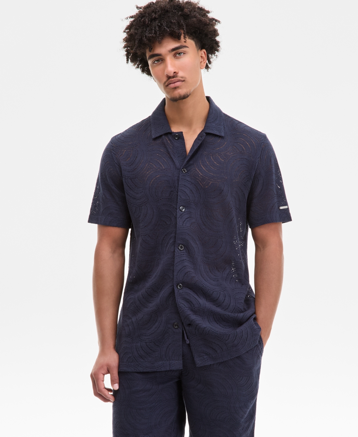 Click here for Karl Lagerfeld Paris Mens Open-Weave Jacquard Shir... prices