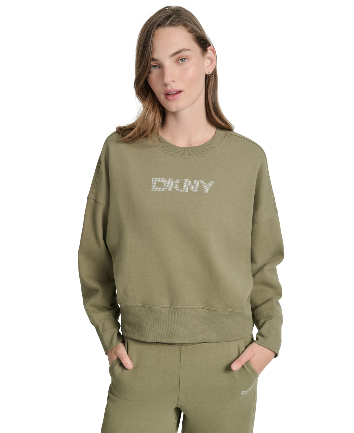 Click here for Dkny Sport Womens Mini Stud Logo Crew Neck Sweatsh... prices