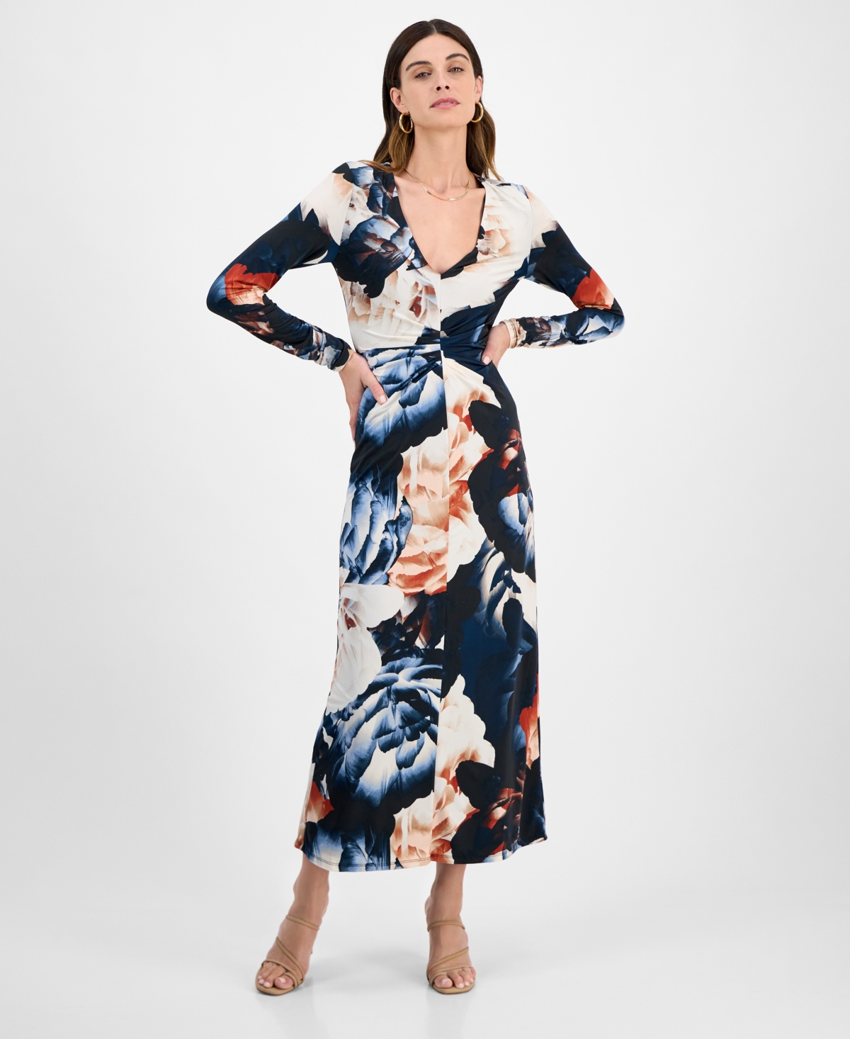 Click here for 14th Place Juniors Long-Sleeve Floral-Print Ruched... prices