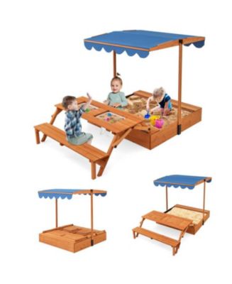Slickblue Kids Wooden Sand Box with Foldable Picnic Sensory Table and ...