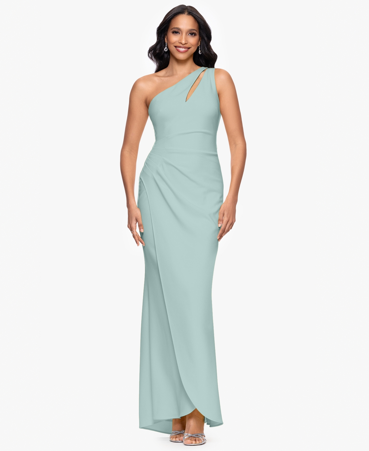 Click here for Betsy & Adam Petite One-Shoulder Ruched Gown - Sag... prices