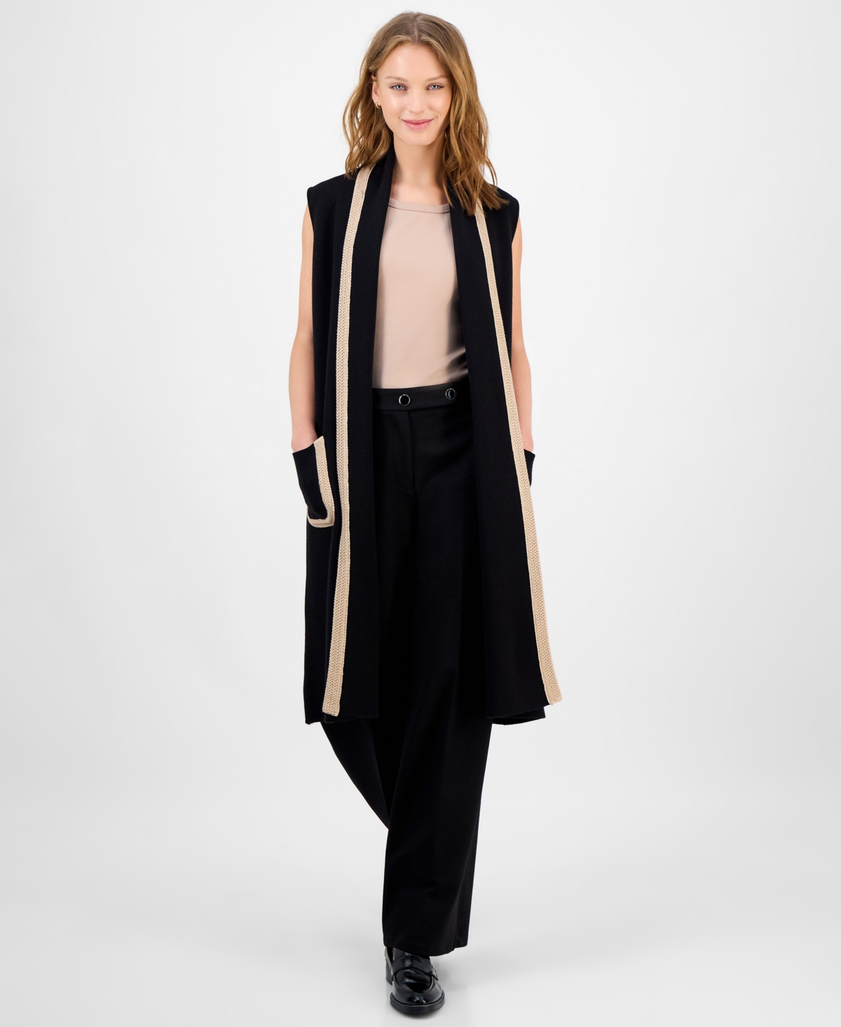 Click here for T Tahari Womens Sleeveless Open-Front Cardigan - B... prices