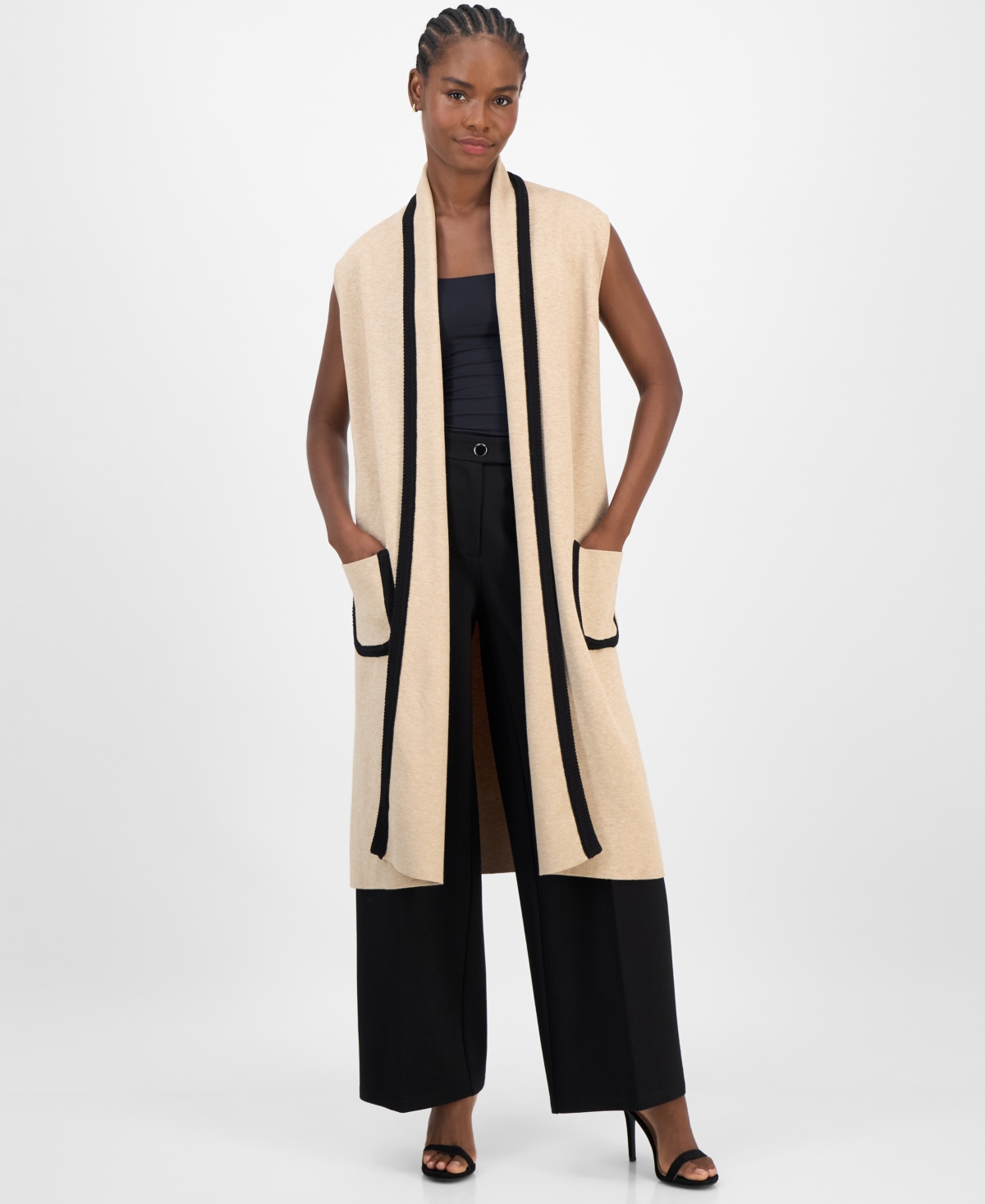 Click here for T Tahari Womens Sleeveless Open-Front Cardigan - S... prices