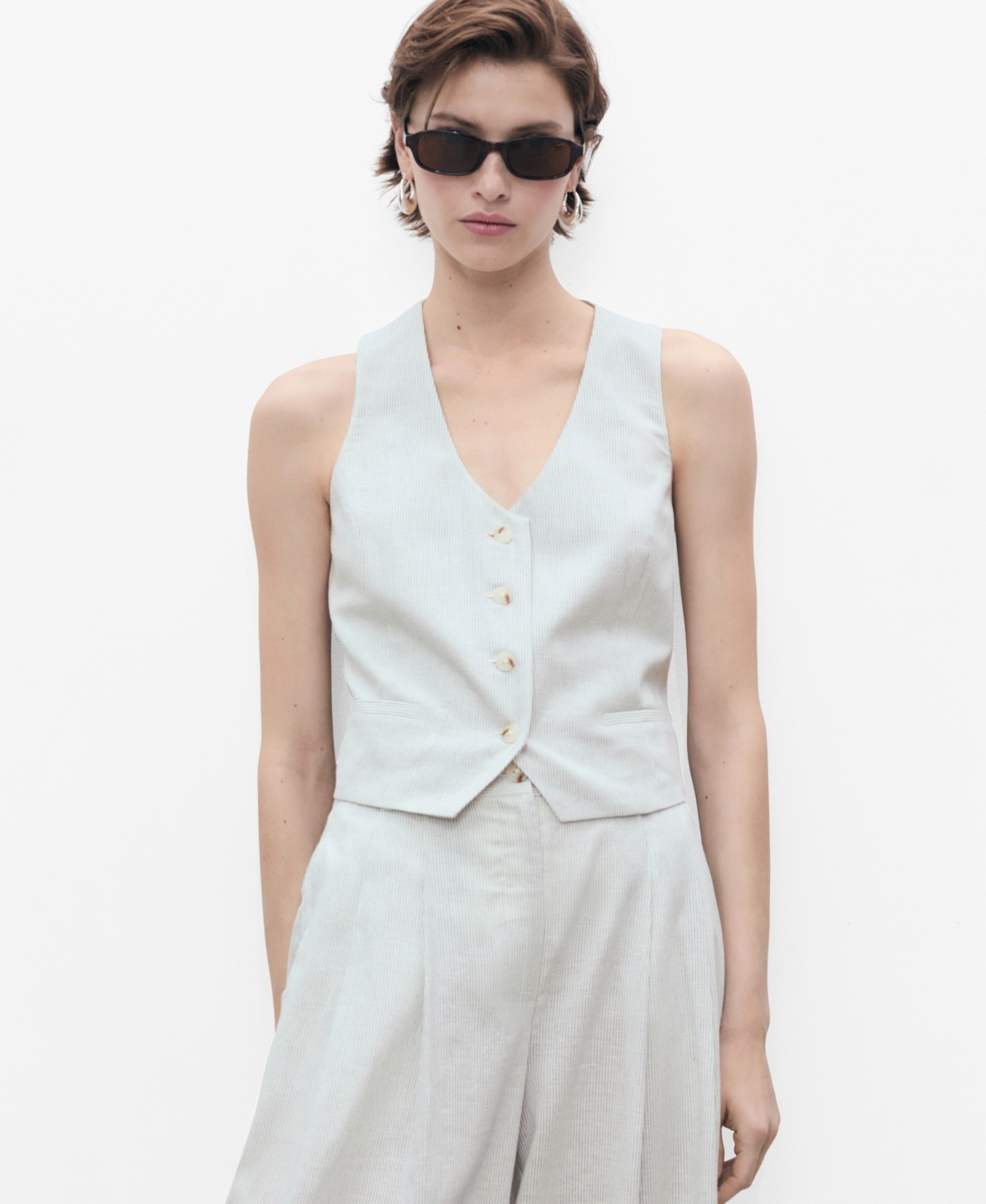Click here for Mango Womens Linen-Blend Suit Vest - Ecru prices