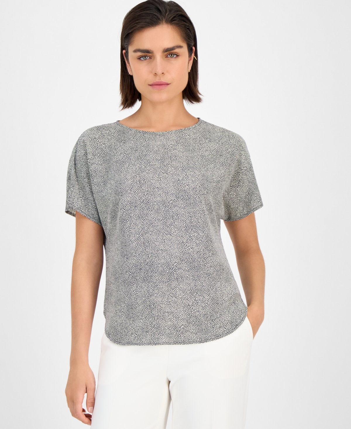 Click here for Anne Klein Womens Printed Boat Neck Short-Sleeve T... prices