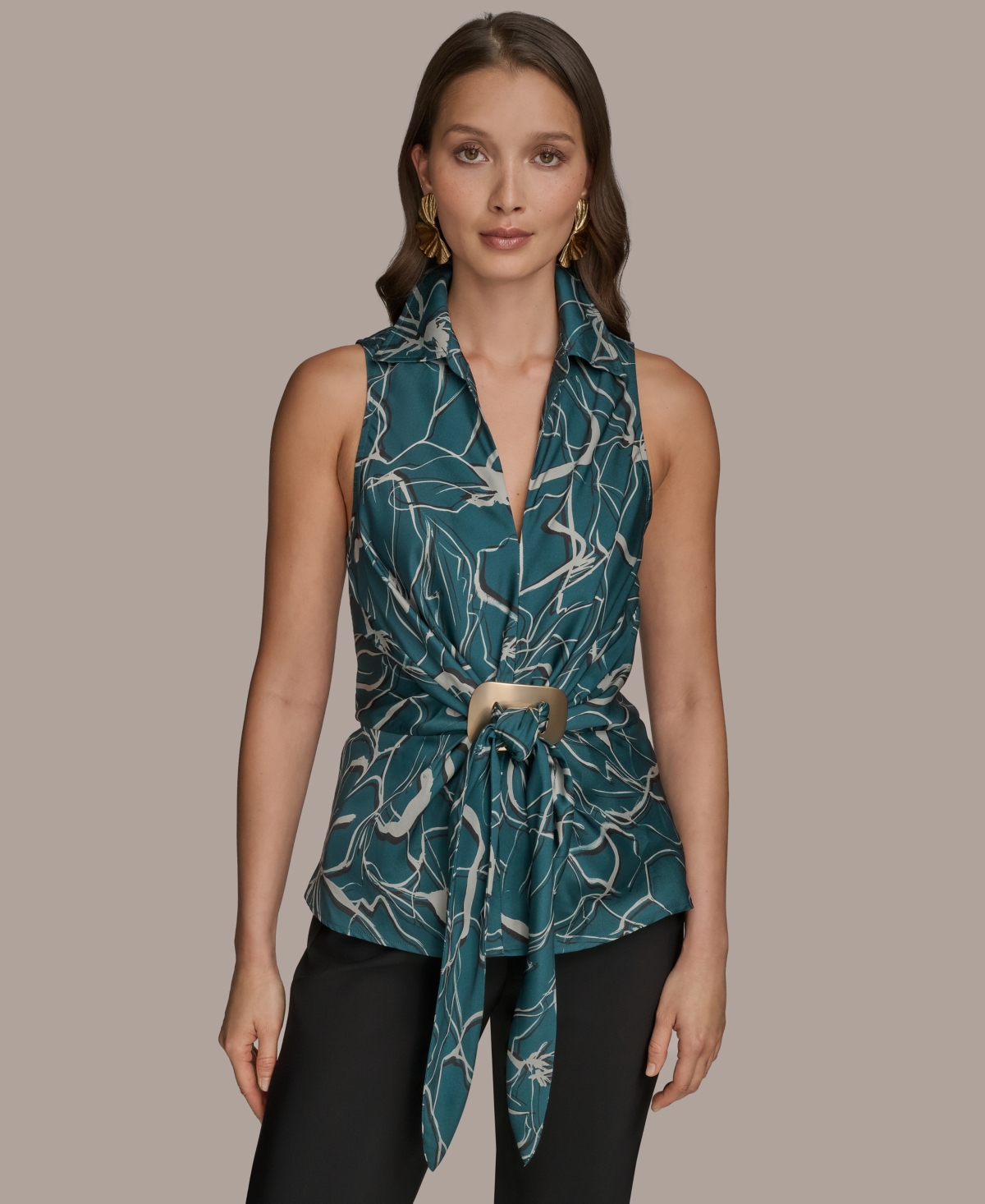 Click here for Donna Karan New York Womens Printed Sleeveless Fau... prices