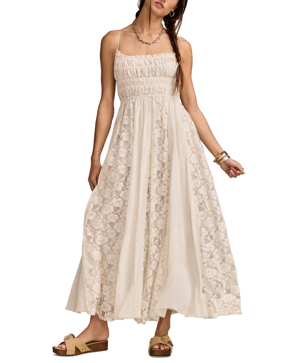 Click here for Lucky Brand Womens Smocked Lace Midi Dress - Whisp... prices