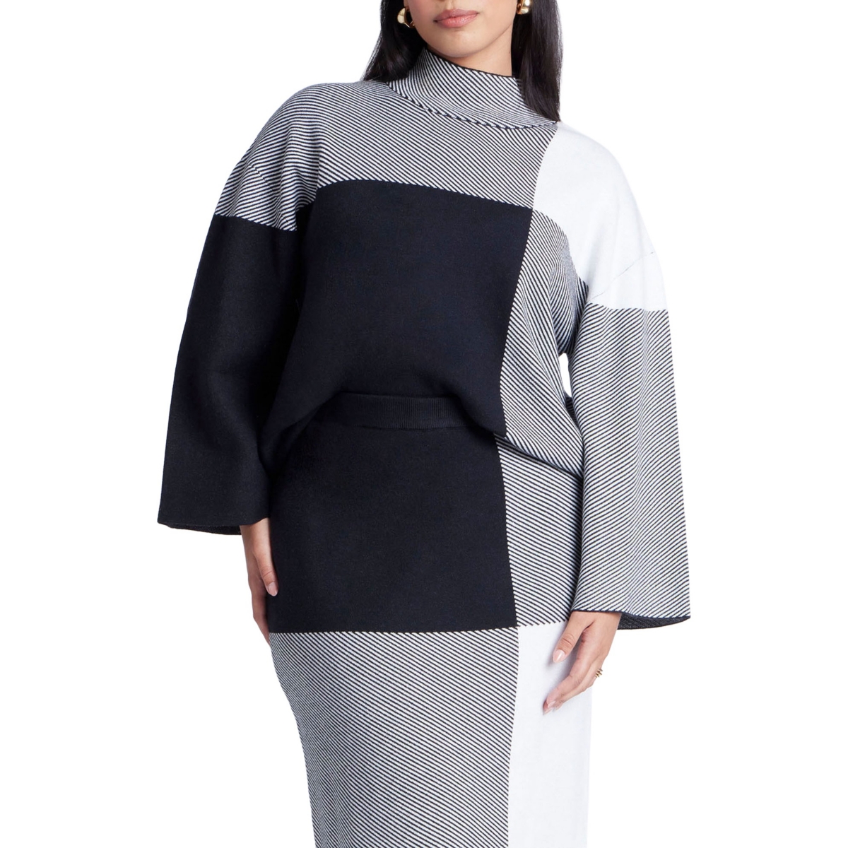 Click here for Eloquii Womens Mock Neck Intarsia Sweater - Plaid... prices