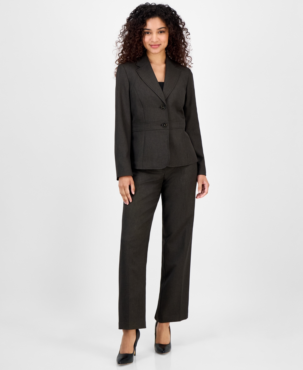 Le Suit Womens Notched Collar Wide-Leg Pantsuit - Espresso Multi