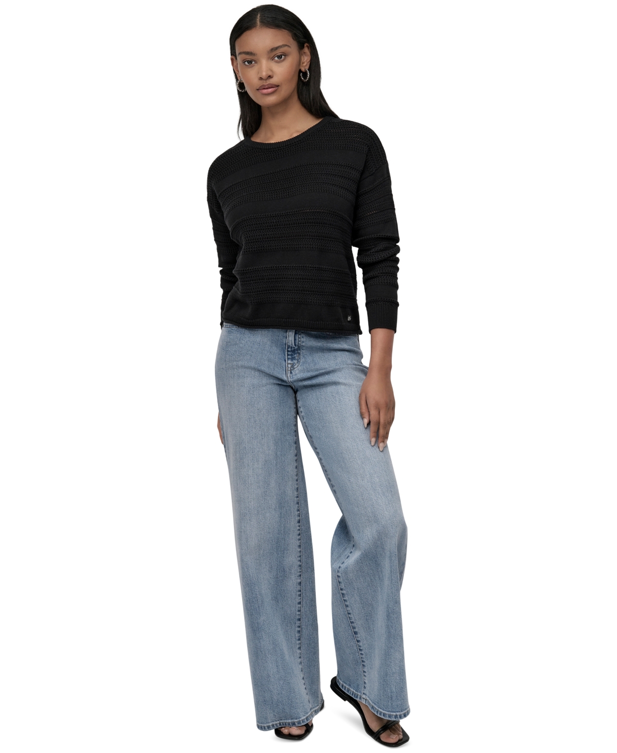 Click here for Dkny Jeans Petite Crewneck Open-Stitch Cotton Swea... prices