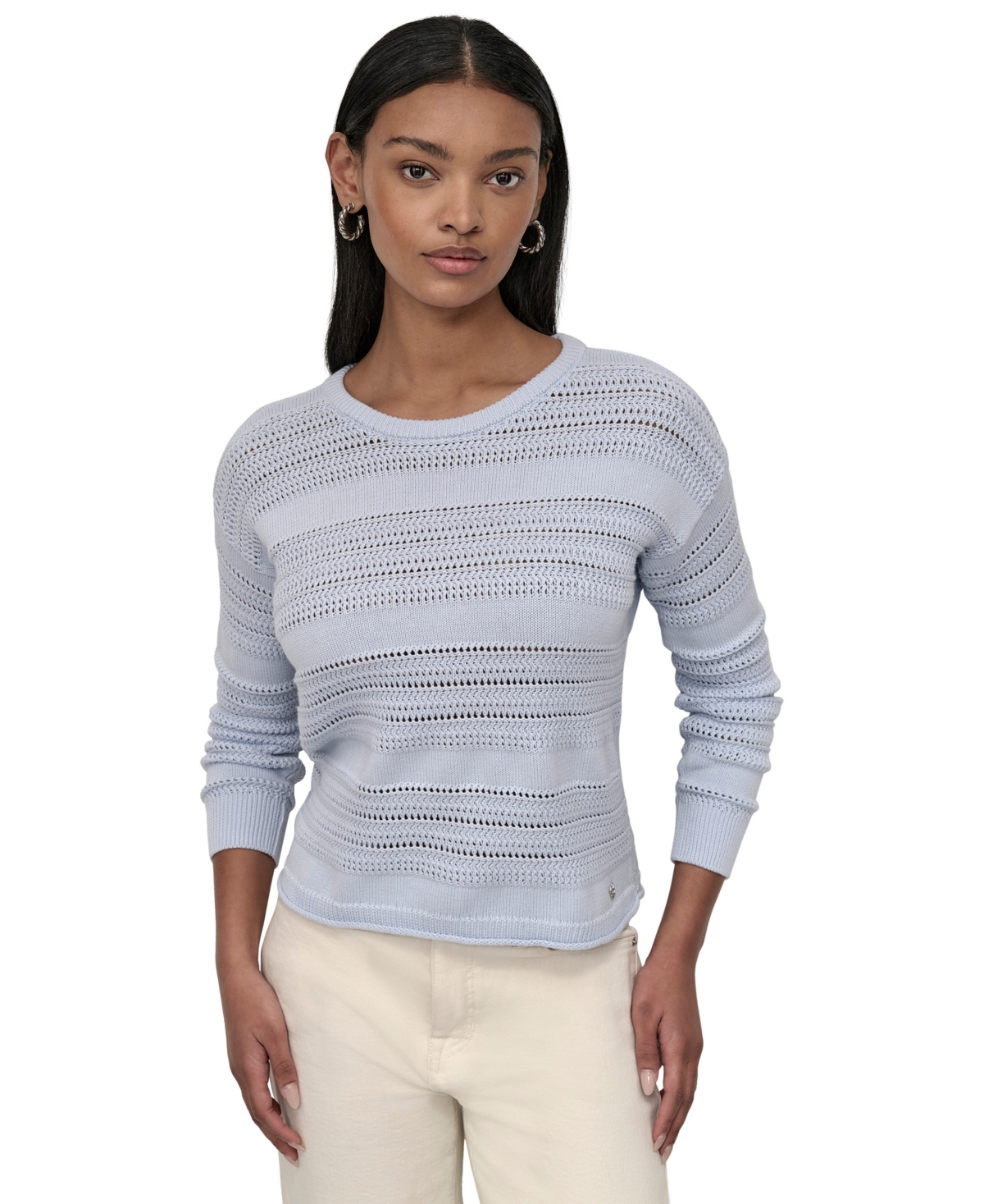 Click here for Dkny Jeans Petite Crewneck Open-Stitch Cotton Swea... prices