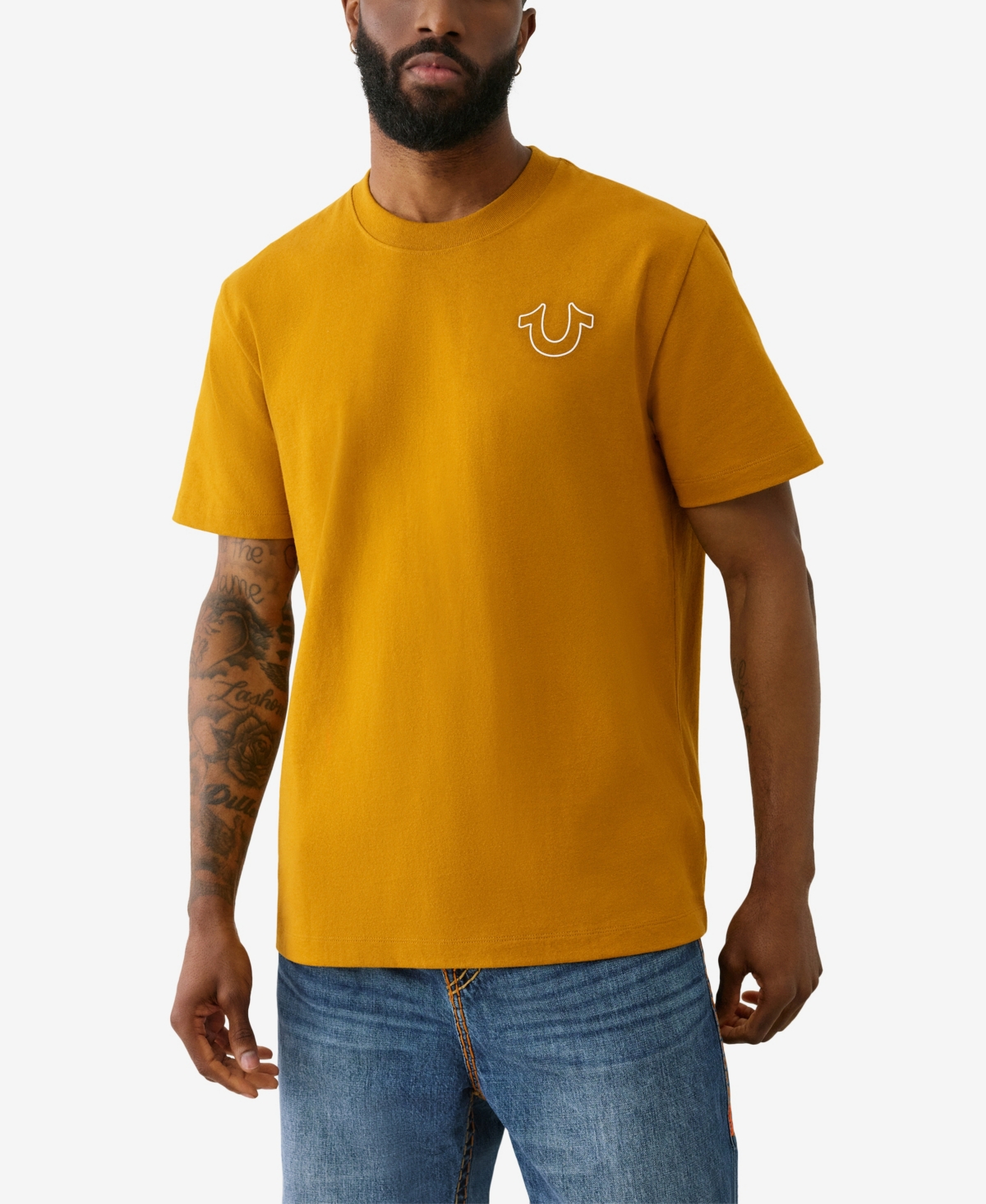 True Religion Mens Short Sleeve Vintage Puff Buddha T-Shirt - Buckthorn