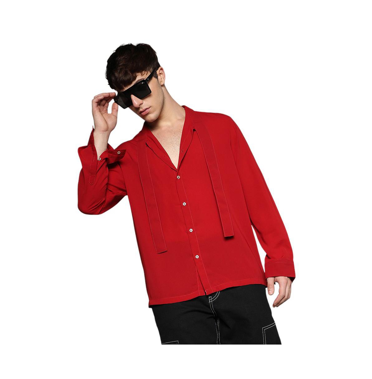 Click here for Campus Sutra Mens Crimson Red Slash Collar Shirt -... prices