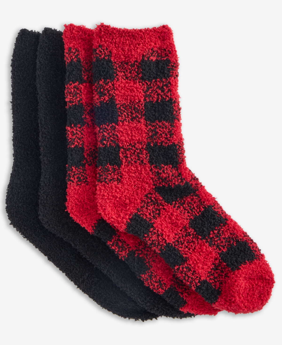 Charter Club Womens 2-Pk. Fuzzy Butter Socks  Created for Macys - Buffalo Check Fire Brick