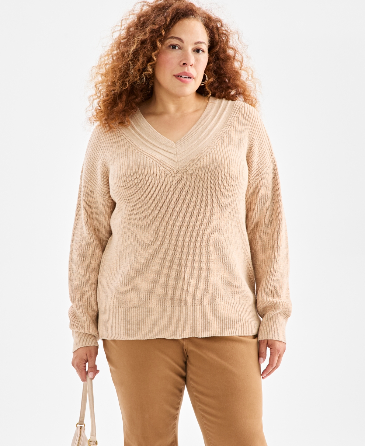 Click here for Style & Co Plus Size V-Neck Stitch Detail Sweater... prices