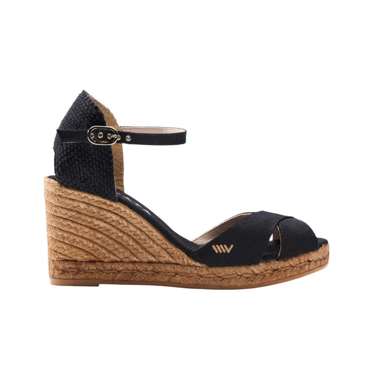 Click here for Aiguablava Canvas Espadrille Sandal Wedges - Black prices