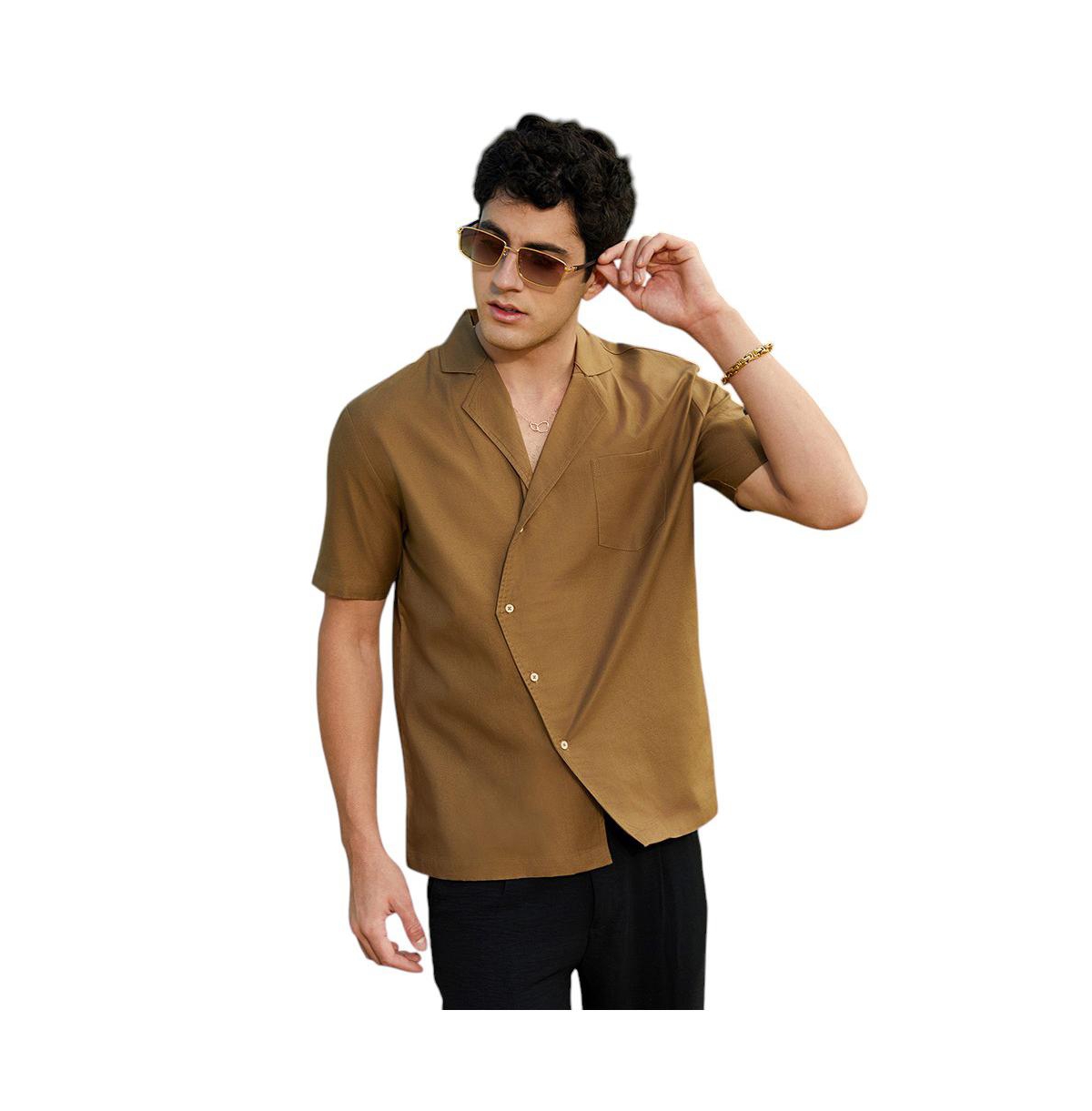 Click here for Campus Sutra Mens Camel Brown Asymmetrical Cuban S... prices