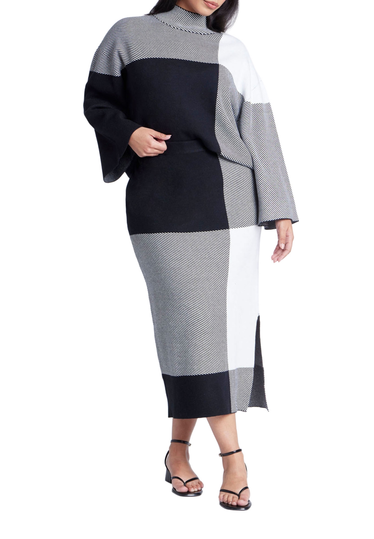 Click here for Eloquii Womens Intarsia Sweater Skirt - Plaid plea... prices