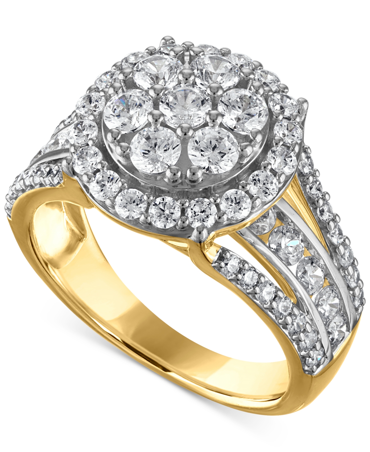 Click here for Diamond Halo Cluster Multirow Engagement Ring (2 c... prices
