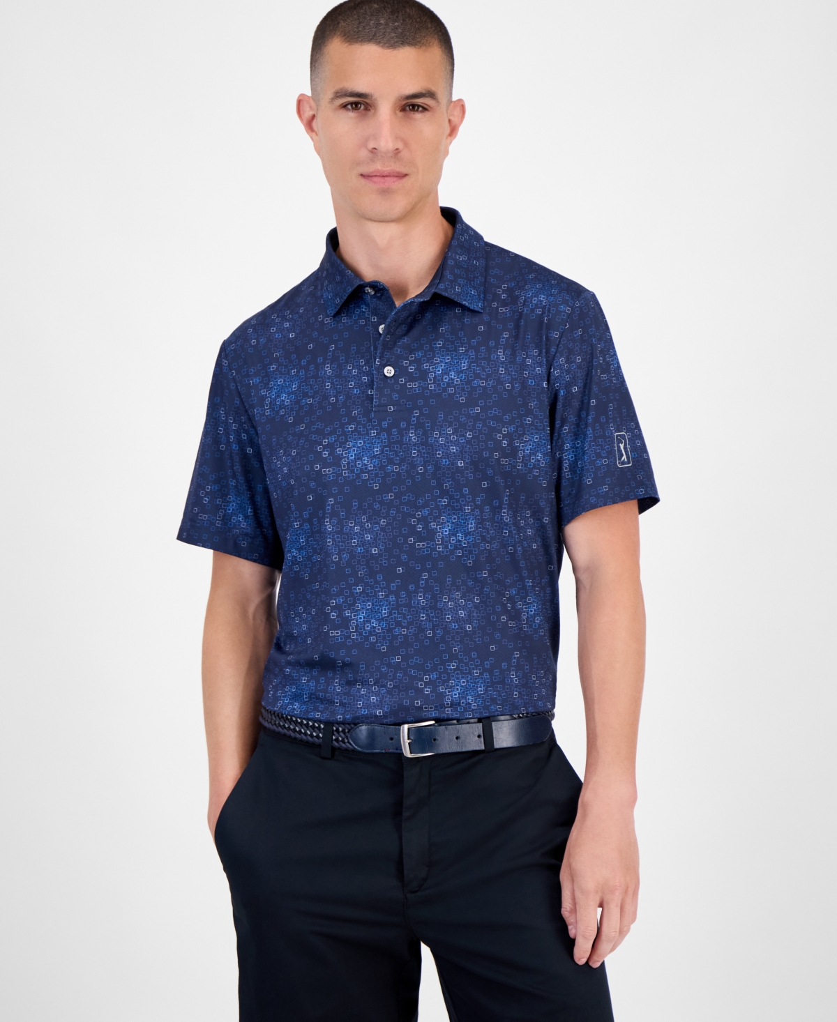 Click here for Pga Tour Mens Tossed Geometric Polo Shirt - Peacoa... prices
