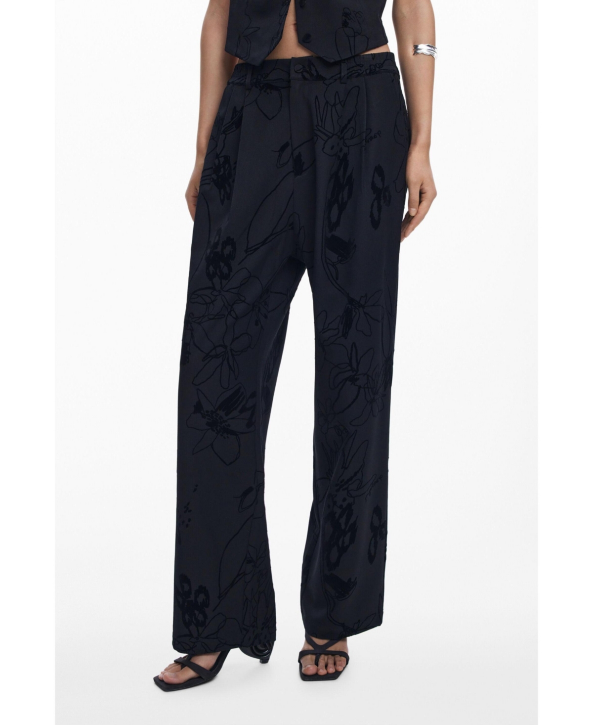 Click here for Desigual Womens Flocked floral pants - Black prices