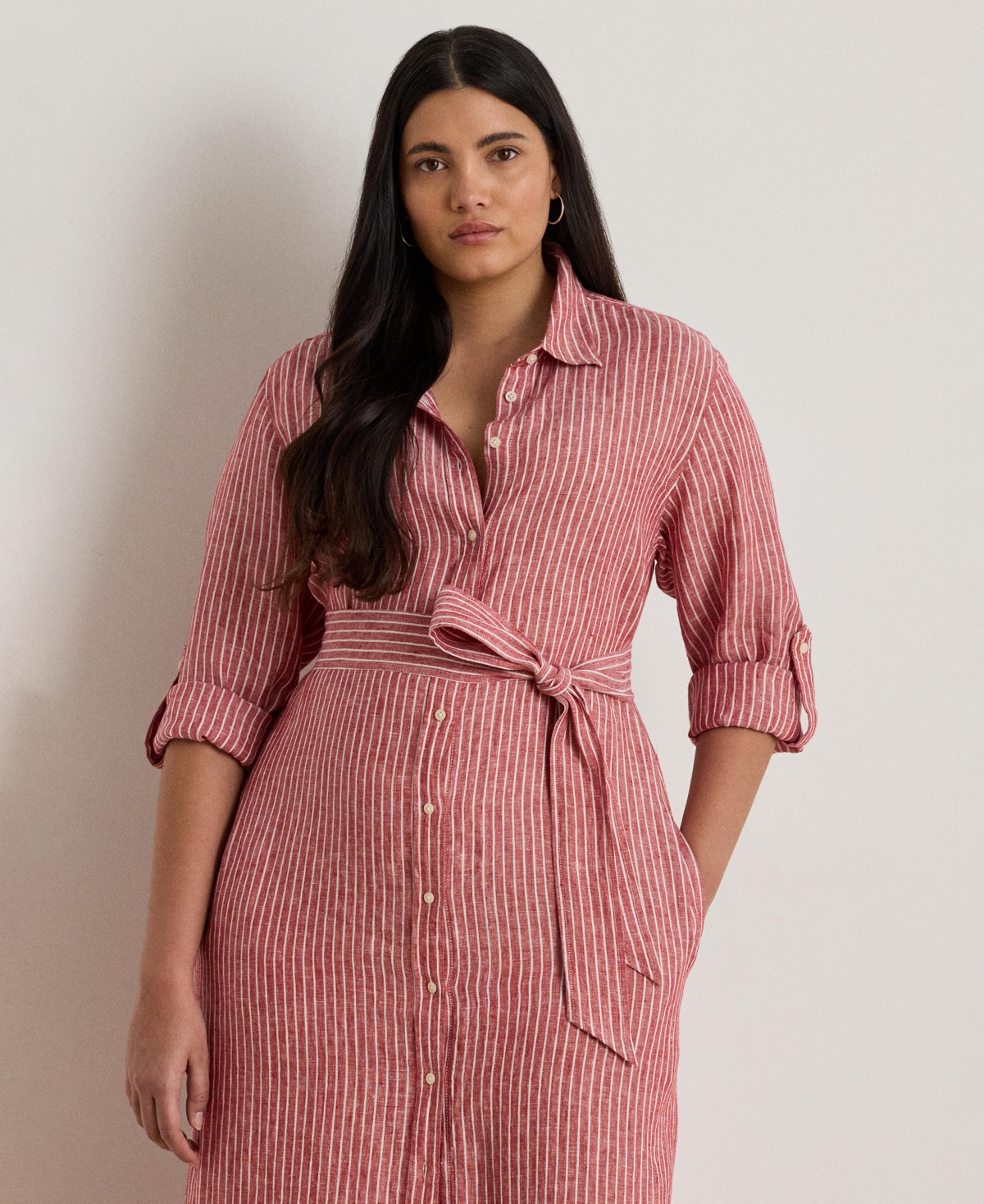 Click here for Lauren Ralph Lauren Plus Size Linen Shirtdress - L... prices