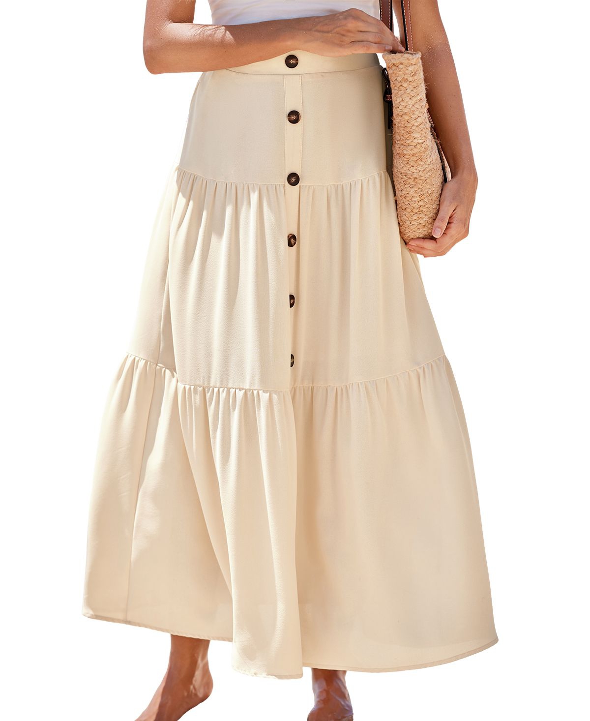 Click here for Cupshe Womens Paneled Front-Button Maxi Skirt - Be... prices