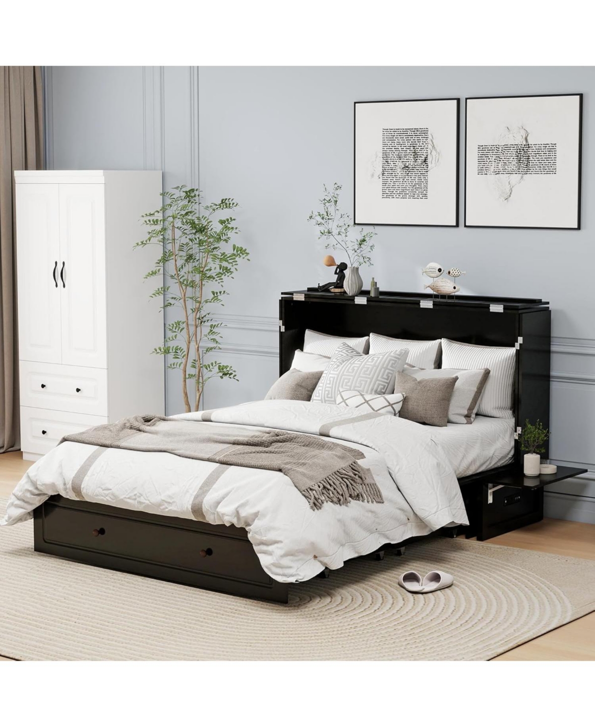 Click here for livelylodge Black queen Murphy bed with 2 drawers... prices