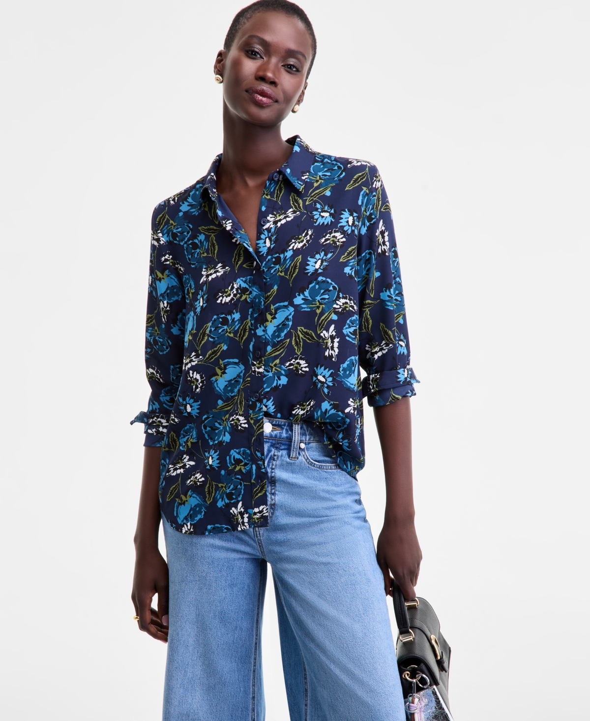 Click here for On 34th Womens Printed Silky Button-Front Shirt  E... prices