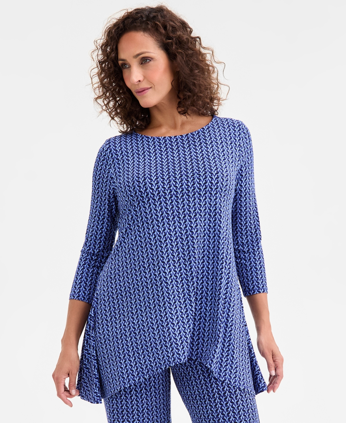 Click here for Jm Collection Womens Printed 3/4-Sleeve Knit Top... prices