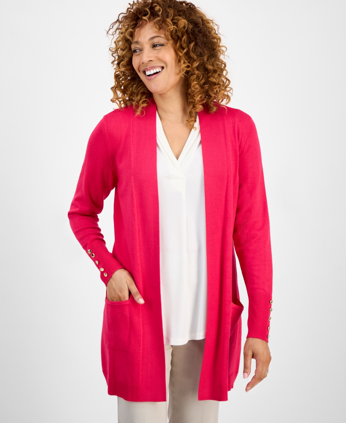 Click here for Jm Collection Womens Button-Sleeve Flyaway Cardiga... prices