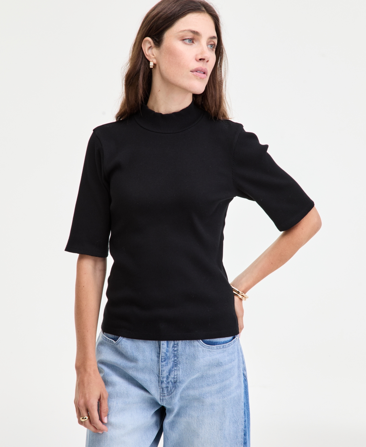 Click here for On 34th Womens Mock Neck Elbow-Sleeve Top  Created... prices