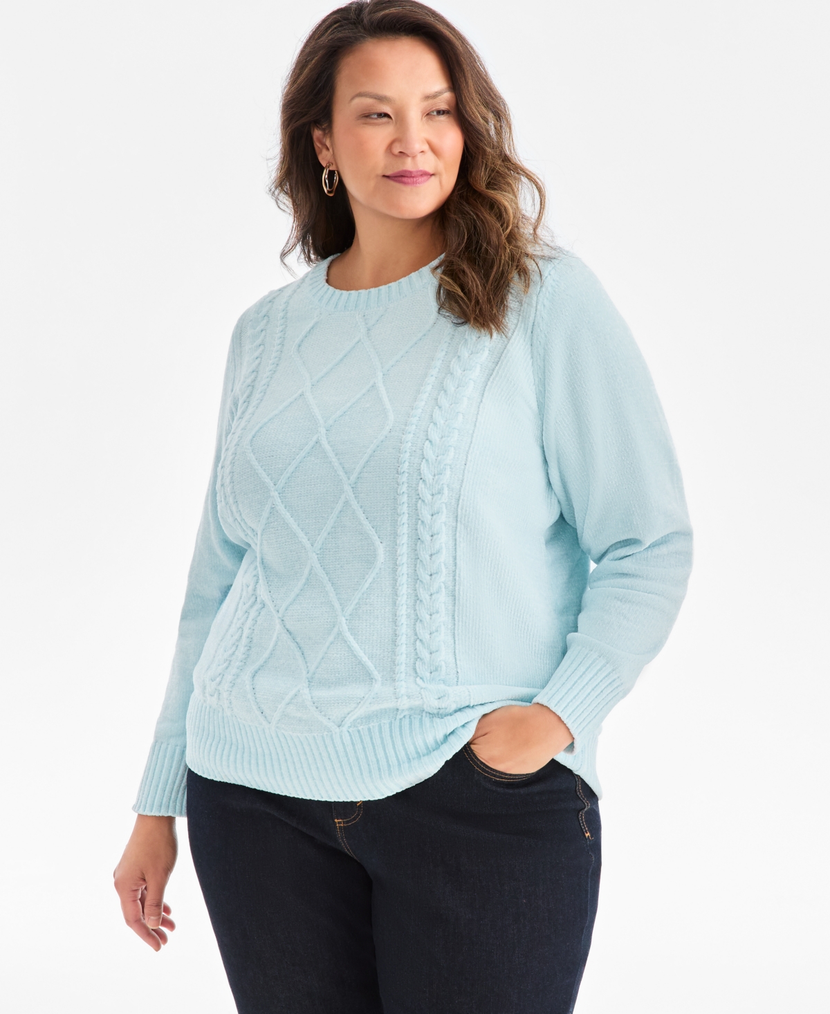 Click here for Style & Co Plus Size Crewneck Chenille Long-Sleeve... prices