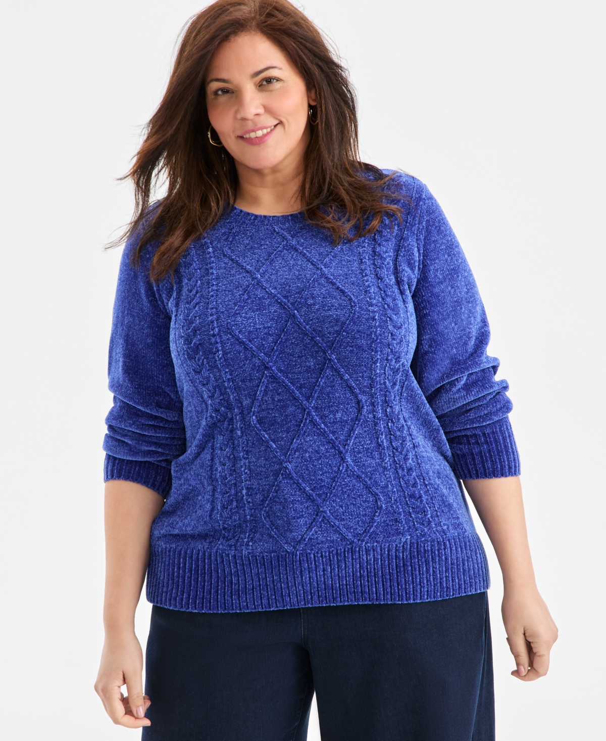 Click here for Style & Co Plus Size Crewneck Chenille Long-Sleeve... prices