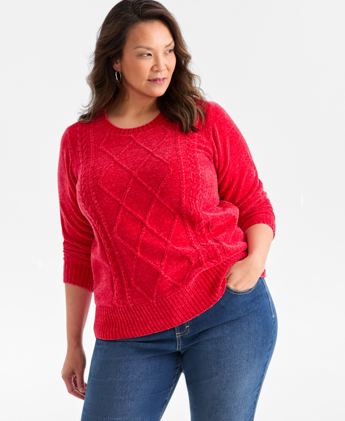 Click here for Style & Co Plus Size Crewneck Chenille Long-Sleeve... prices