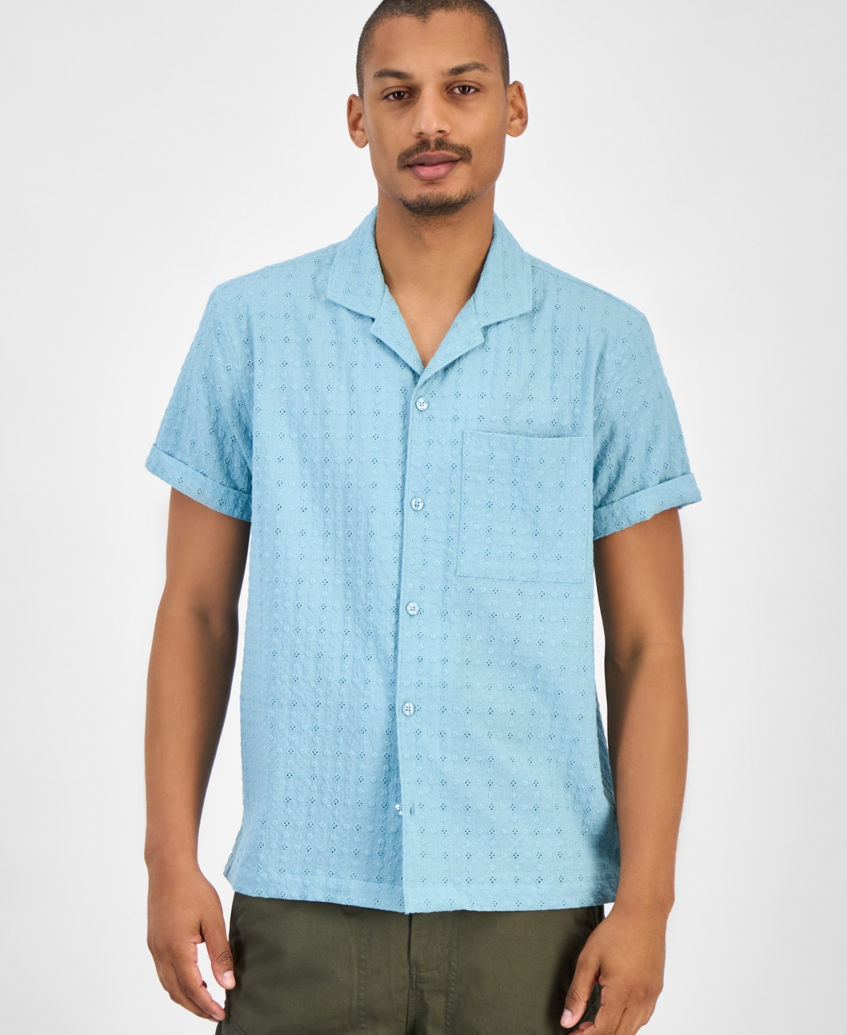 Click here for Sun + Stone Mens Eyelet Camp Shirt  Macys Exclusiv... prices