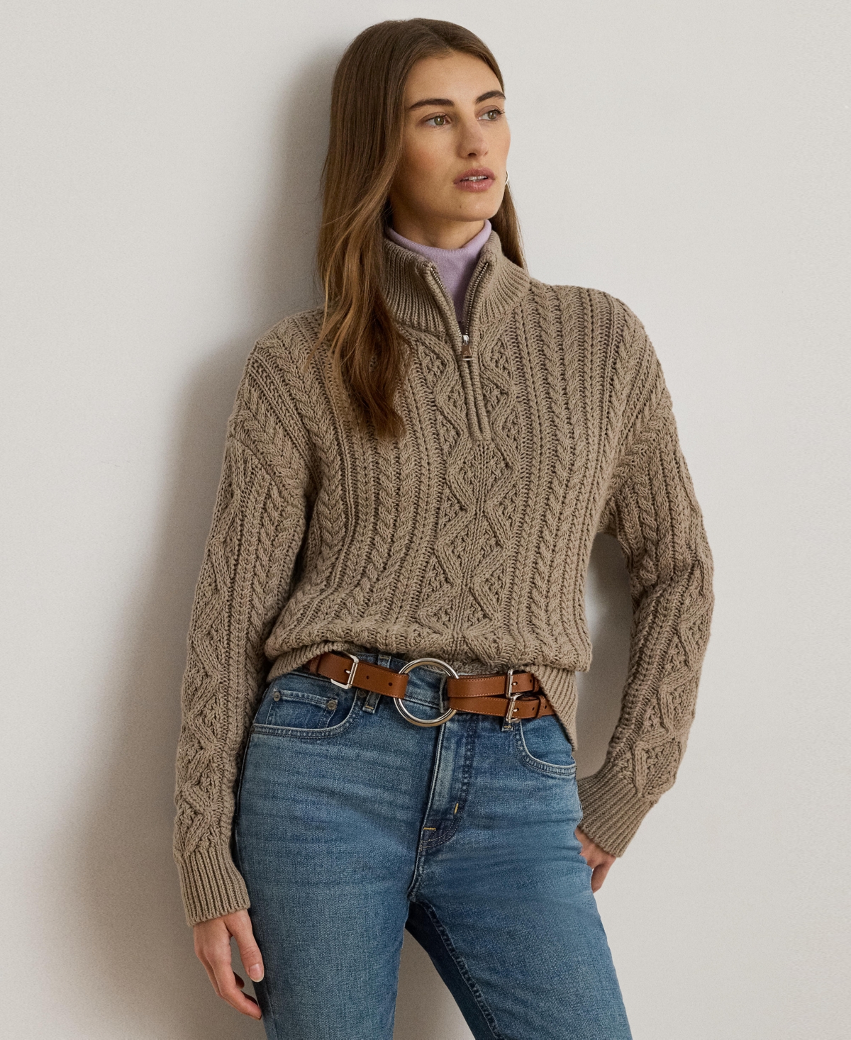 Click here for Lauren Ralph Lauren Womens Aran-Knit Cotton Quarte... prices