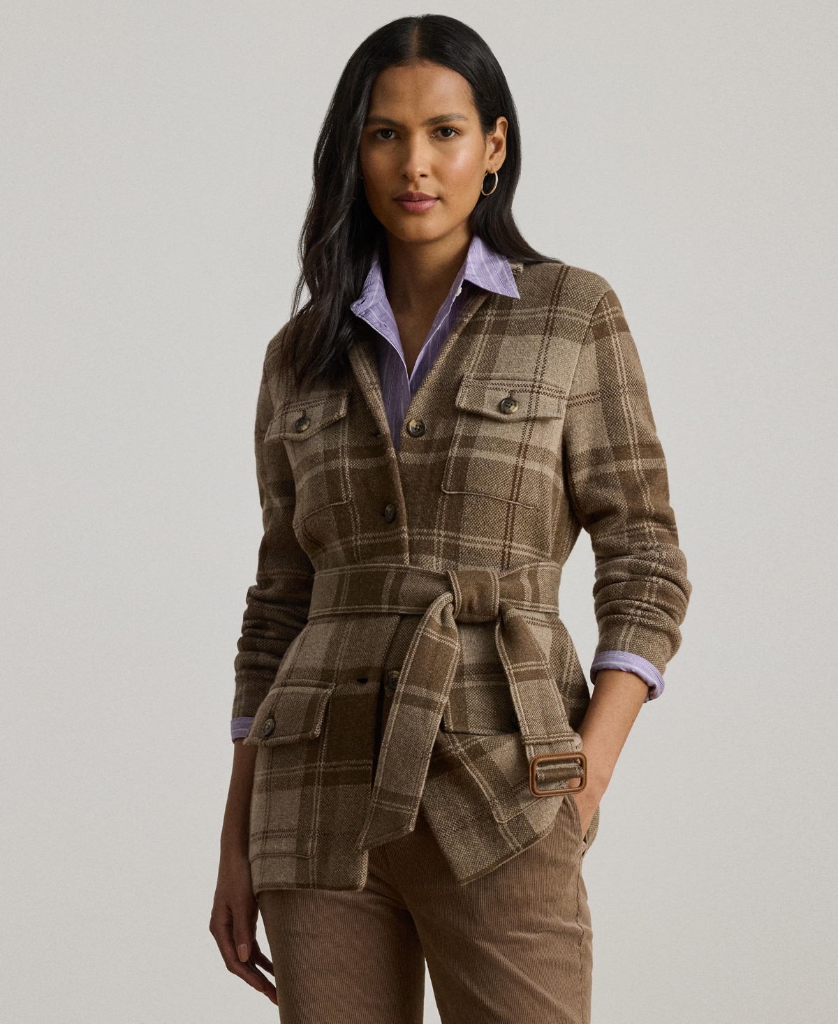 Click here for Lauren Ralph Lauren Womens Plaid Belted Double-Kni... prices