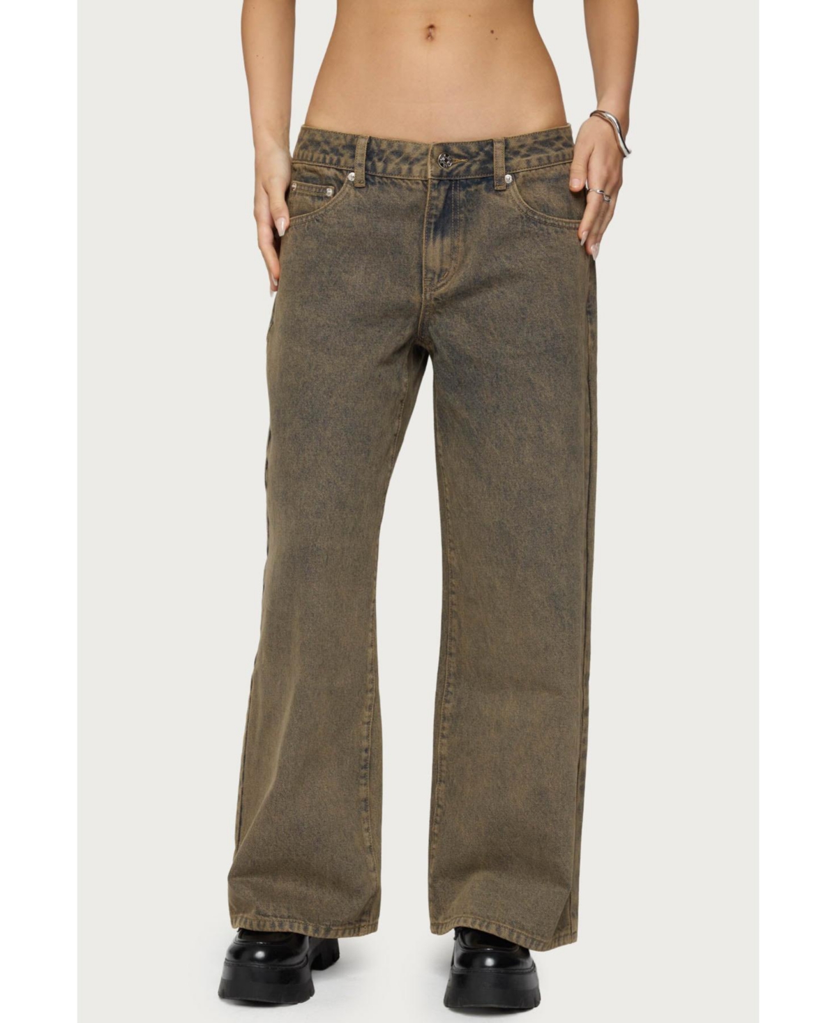 Click here for Edikted Womens Zahra Mud Wash Low Rise Jeans - Bro... prices