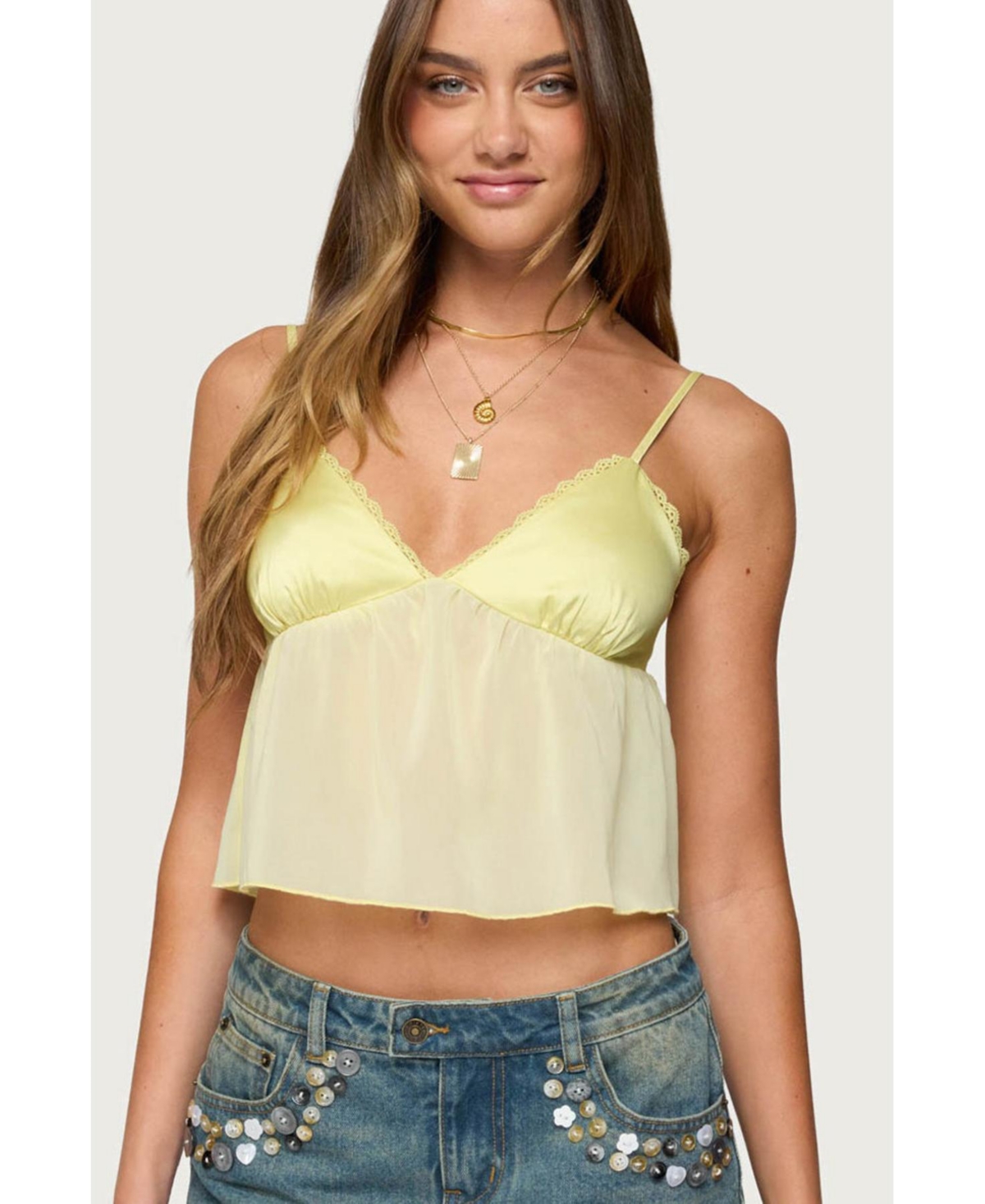 Click here for Edikted Womens Krisa Sheer Chiffon Babydoll Top -... prices
