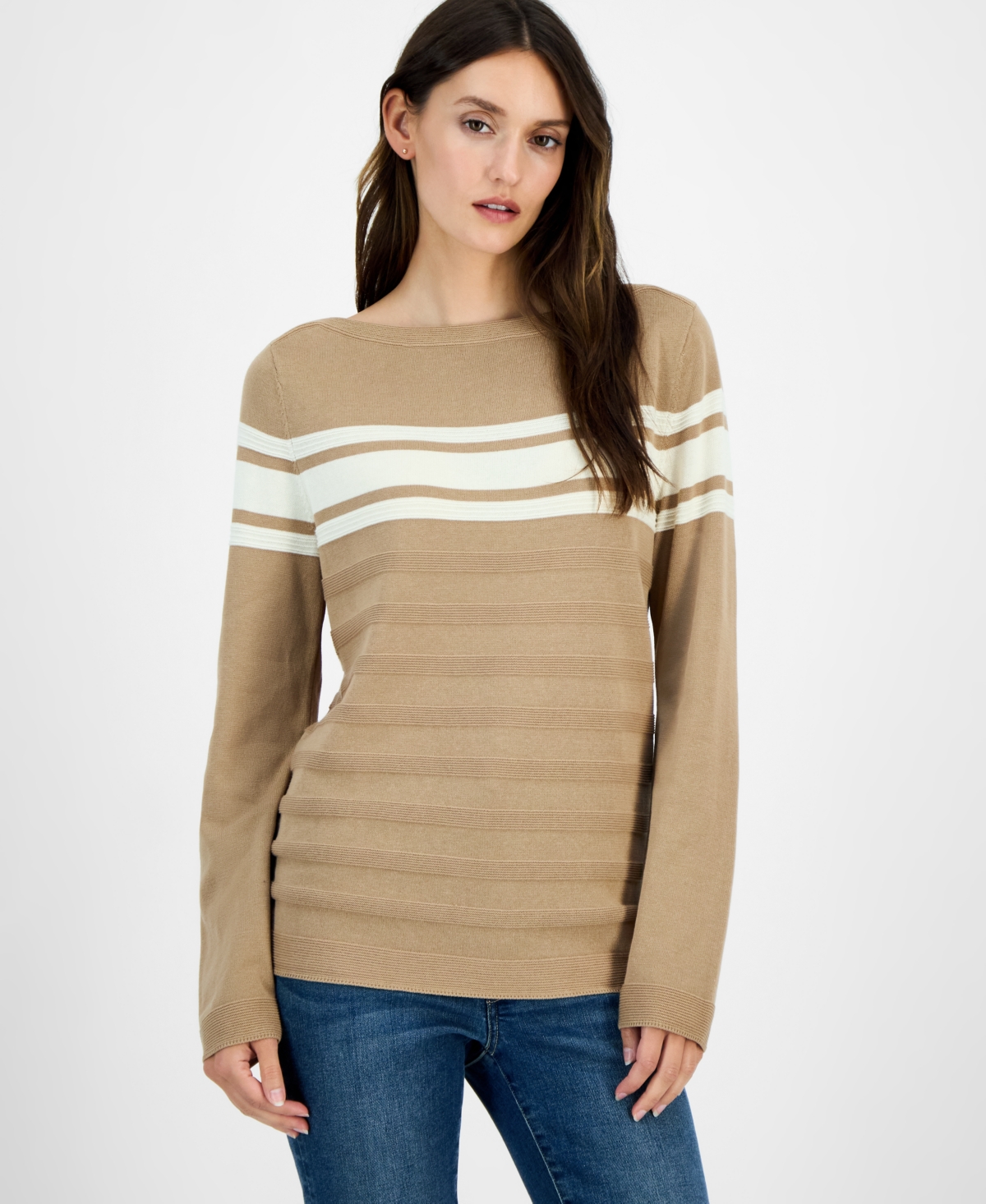 Click here for Nautica Jeans Womens Cotton Boat-Neck Textured Swe... prices