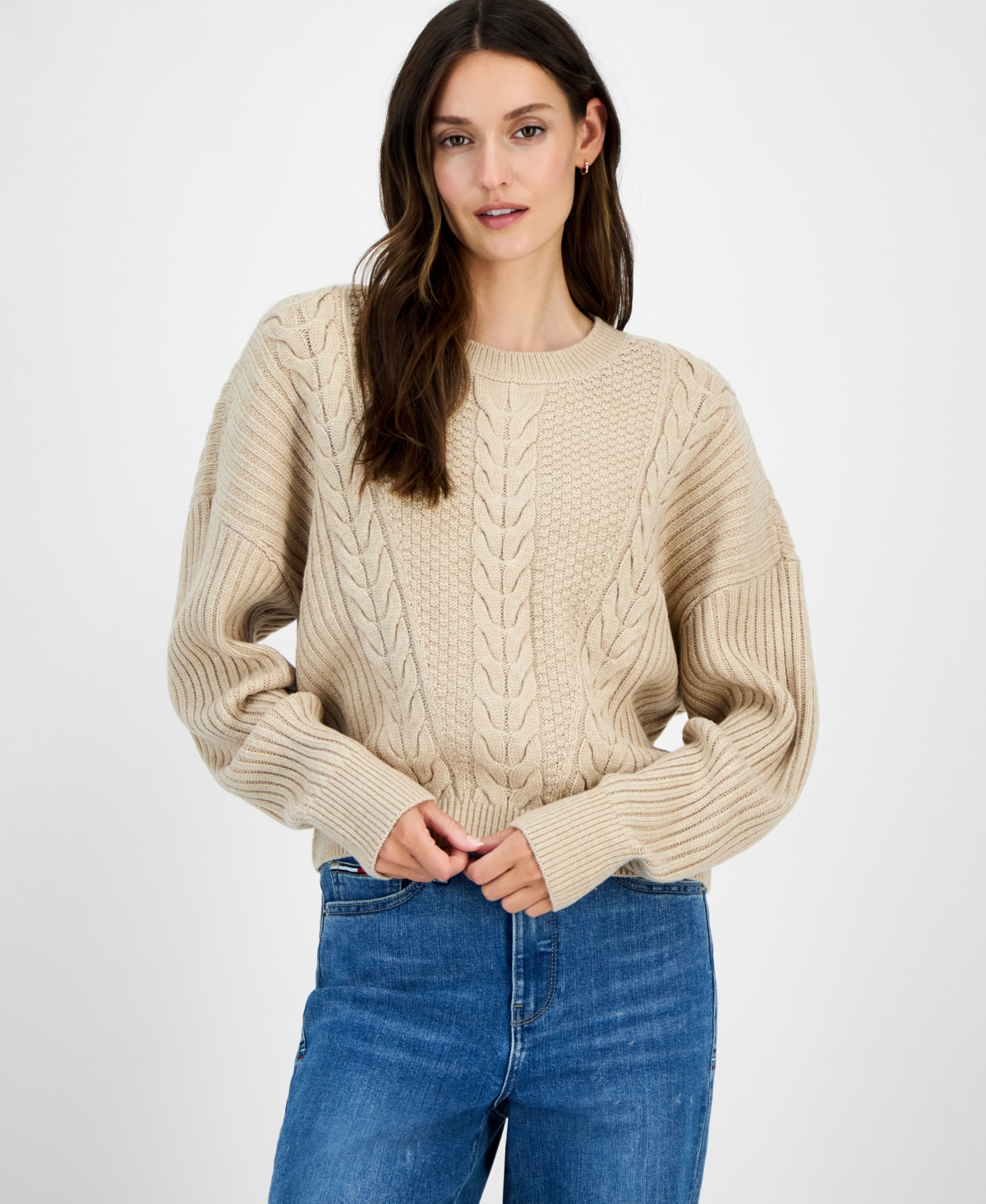 Click here for Tommy Hilfiger Womens Traveling Cable Sweater - Li... prices