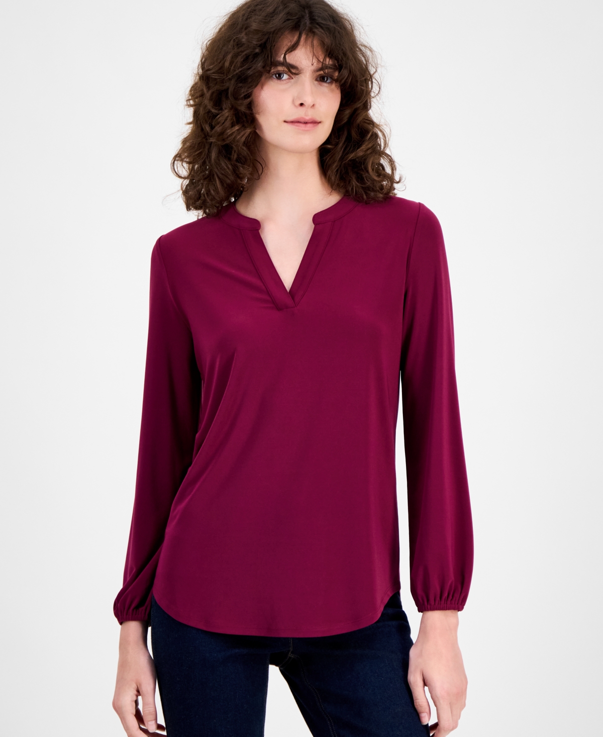 Click here for Ak Anne Klein Womens Split-Neck Top - Chianti prices