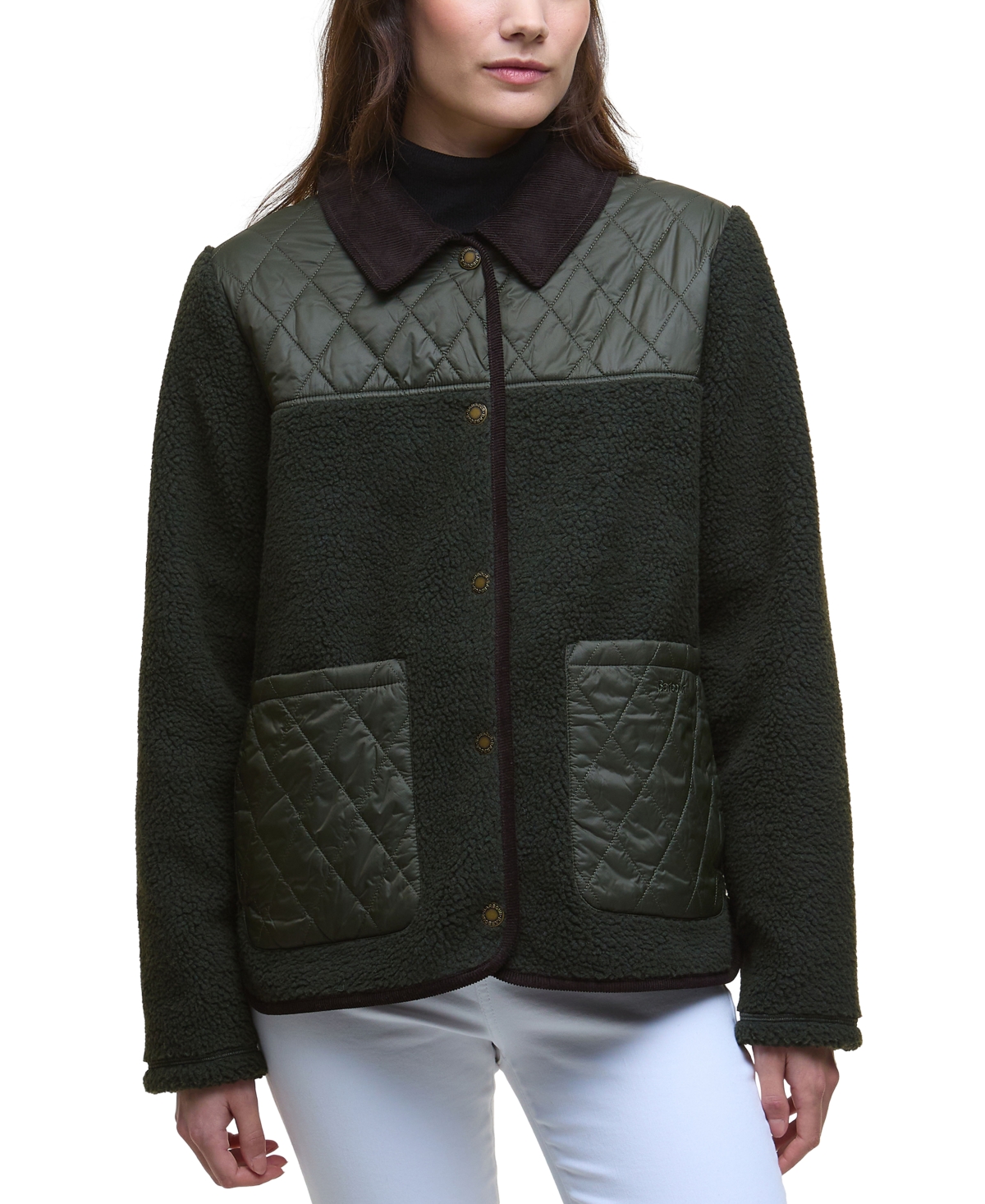 Click here for Barbour Womens Laurel Quilted Fleece Jacket - Char... prices