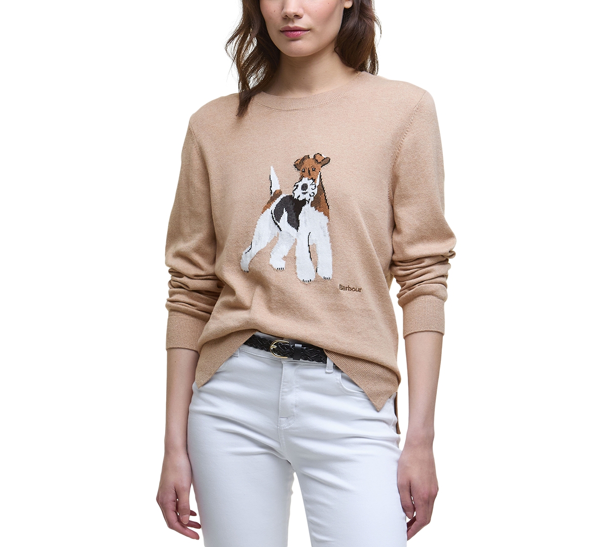 Click here for Barbour Womens Knit Canine Crewneck Sweater - Beig... prices