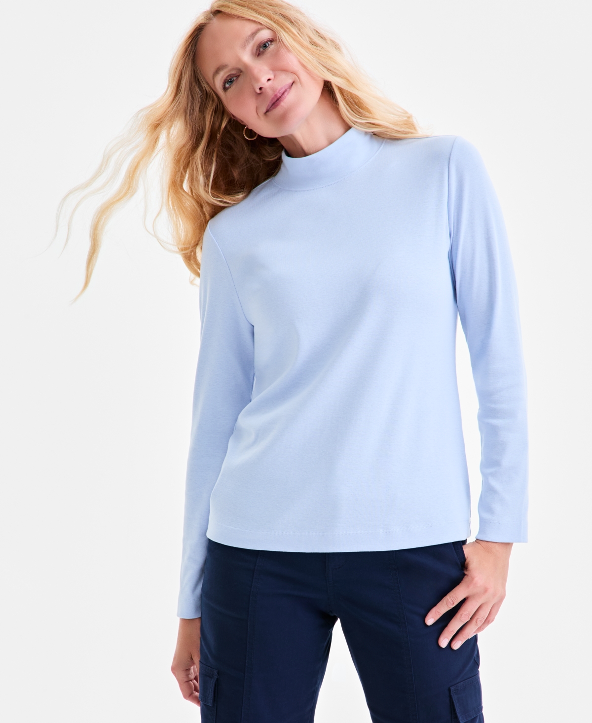 Style & Co Womens Cotton Mock-Neck Long-Sleeve Tee  Created for Macys - Croquis