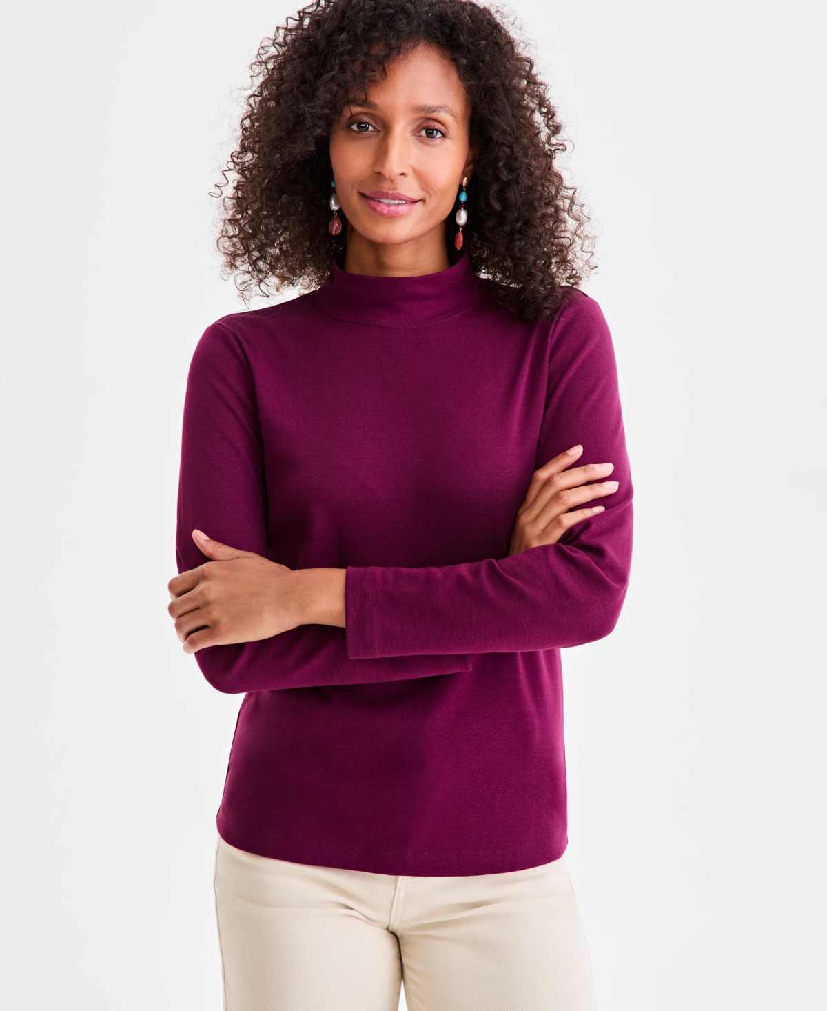 Click here for Style & Co Womens Cotton Mock-Neck Long-Sleeve Tee... prices