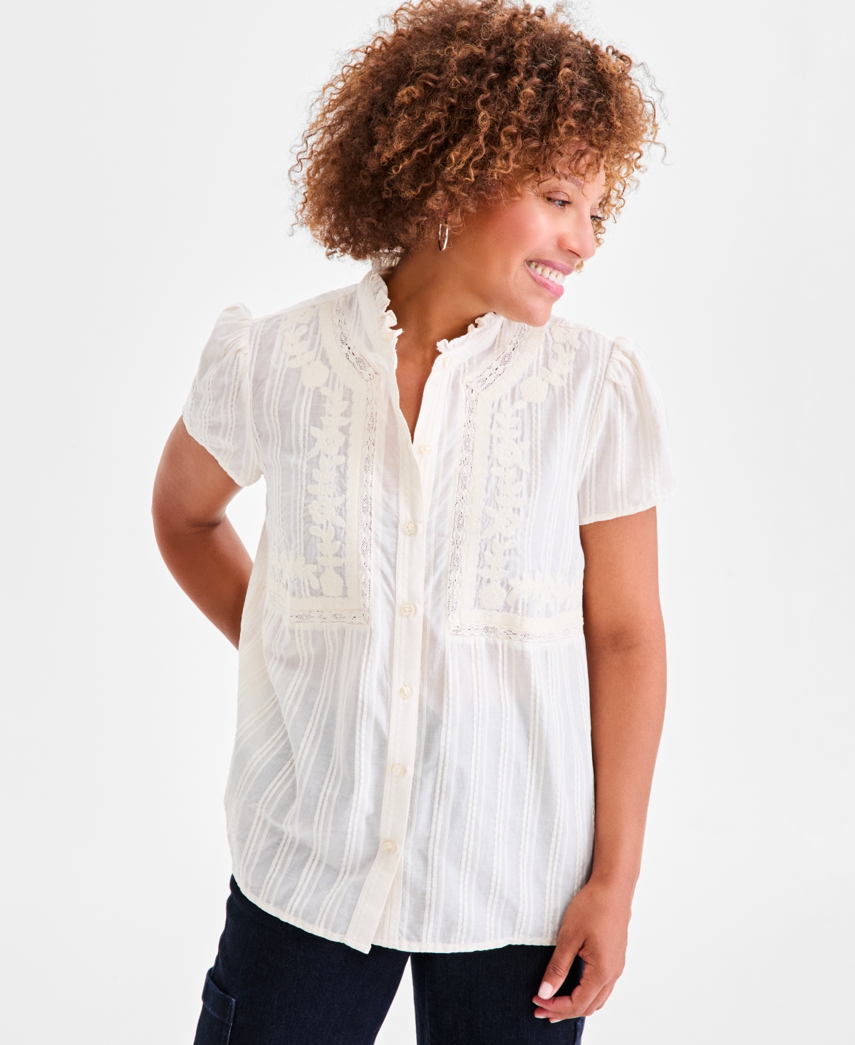 Click here for Style & Co Womens Cotton Embroidered Button-Front... prices