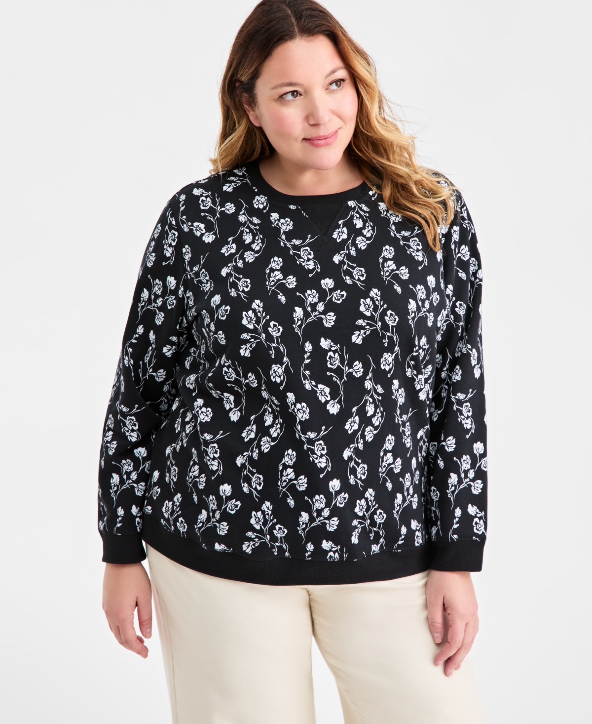 Click here for Style & Co Plus Size Floral Crewneck Sweatshirt  M... prices